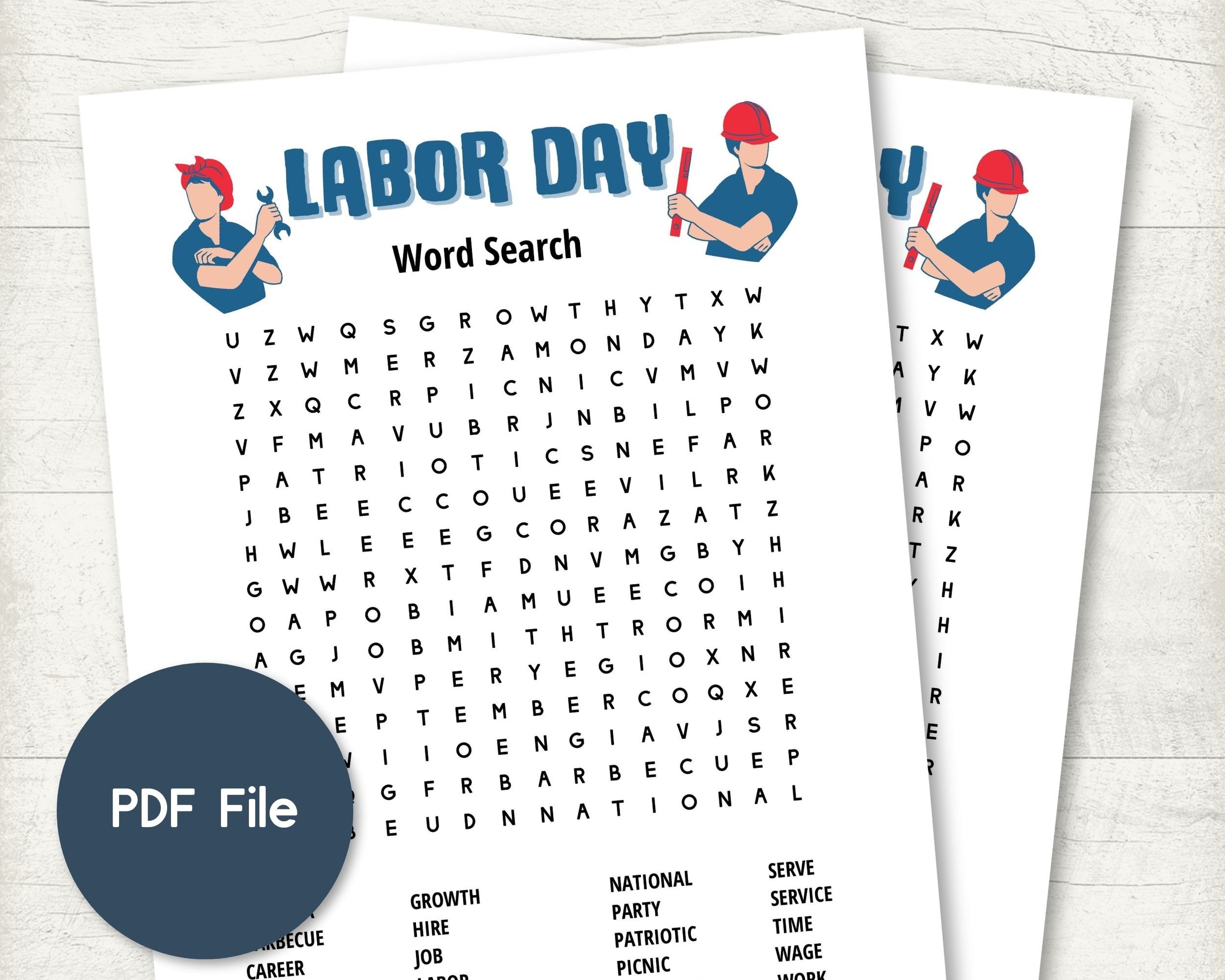Labor Day Word Search Printable Games for Kids and Adults, Patriotic ...