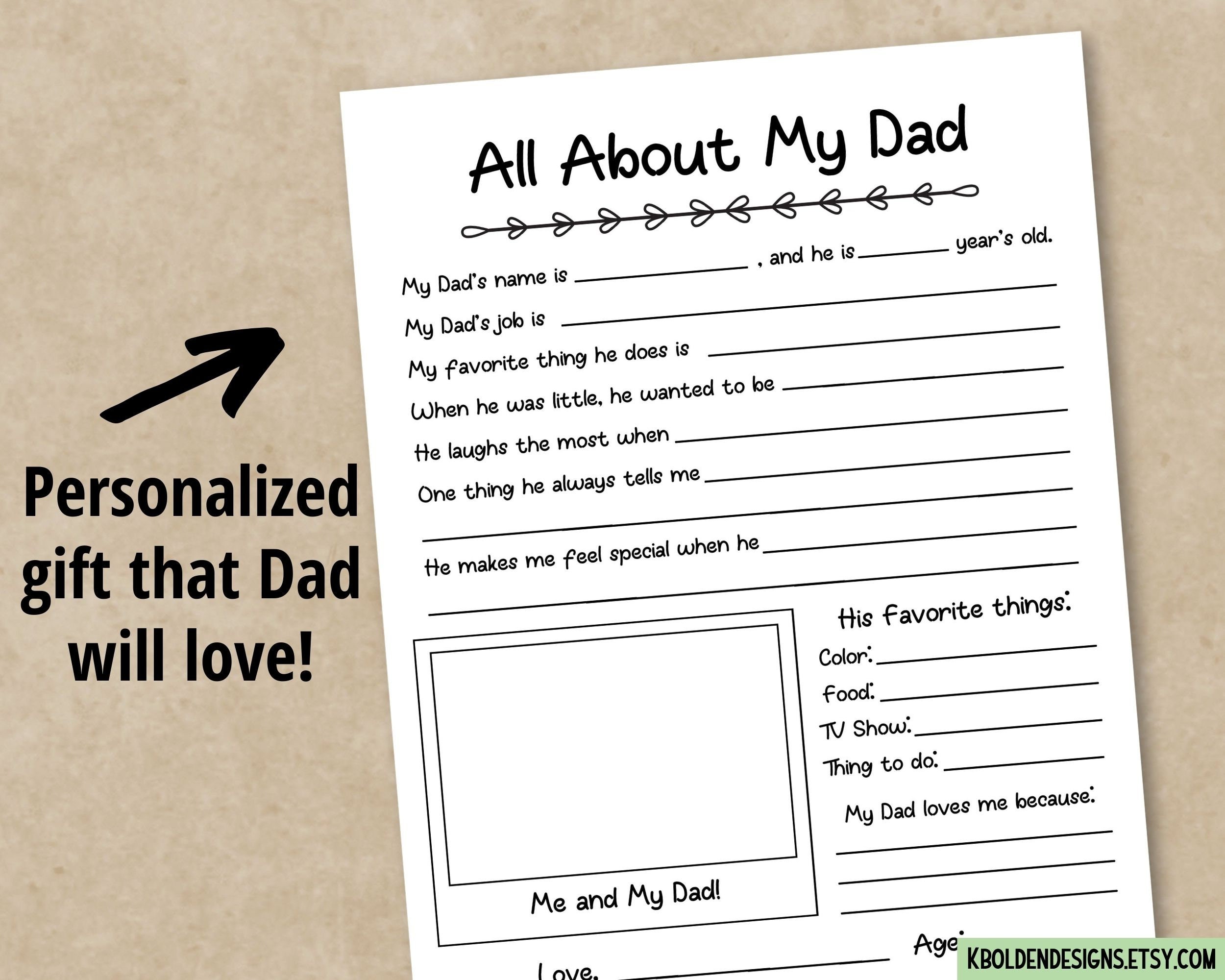 All About My Dad Father's Day DIY Gift for Dad Printable, Father's Day ...