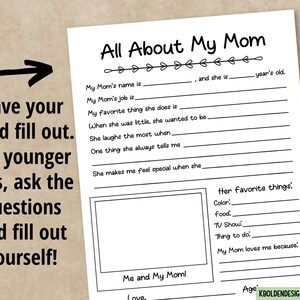 All About My Mom Mother's Day Printable, Mother's Day Craft ...