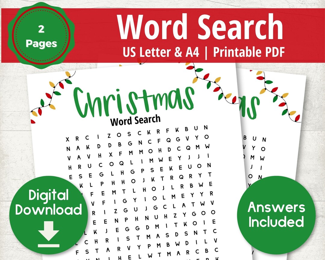 Christmas Word Search, Printable Game, Digital Download, Word Game ...