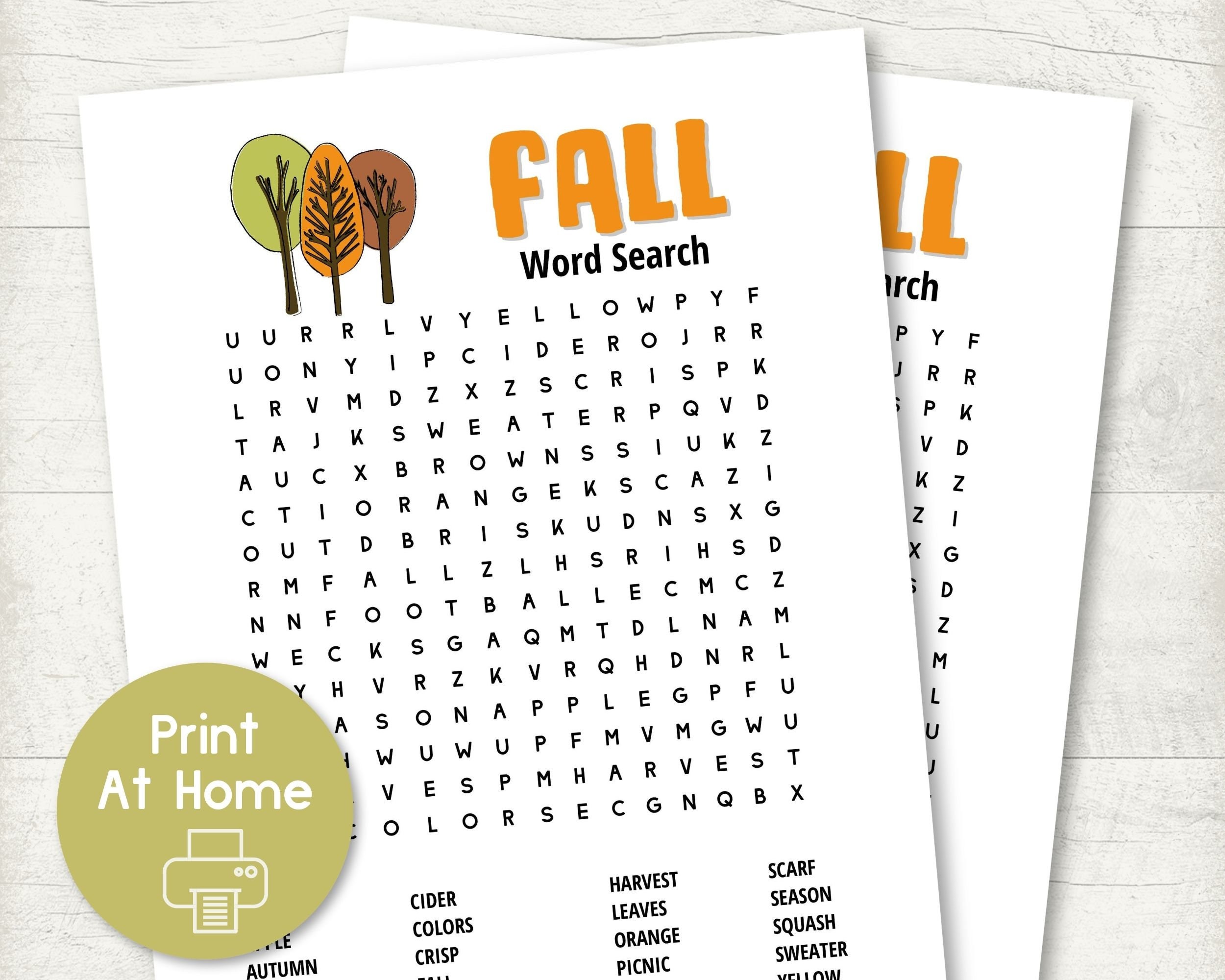 Fall Word Search, Printable Games, Digital Download, Word Games ...