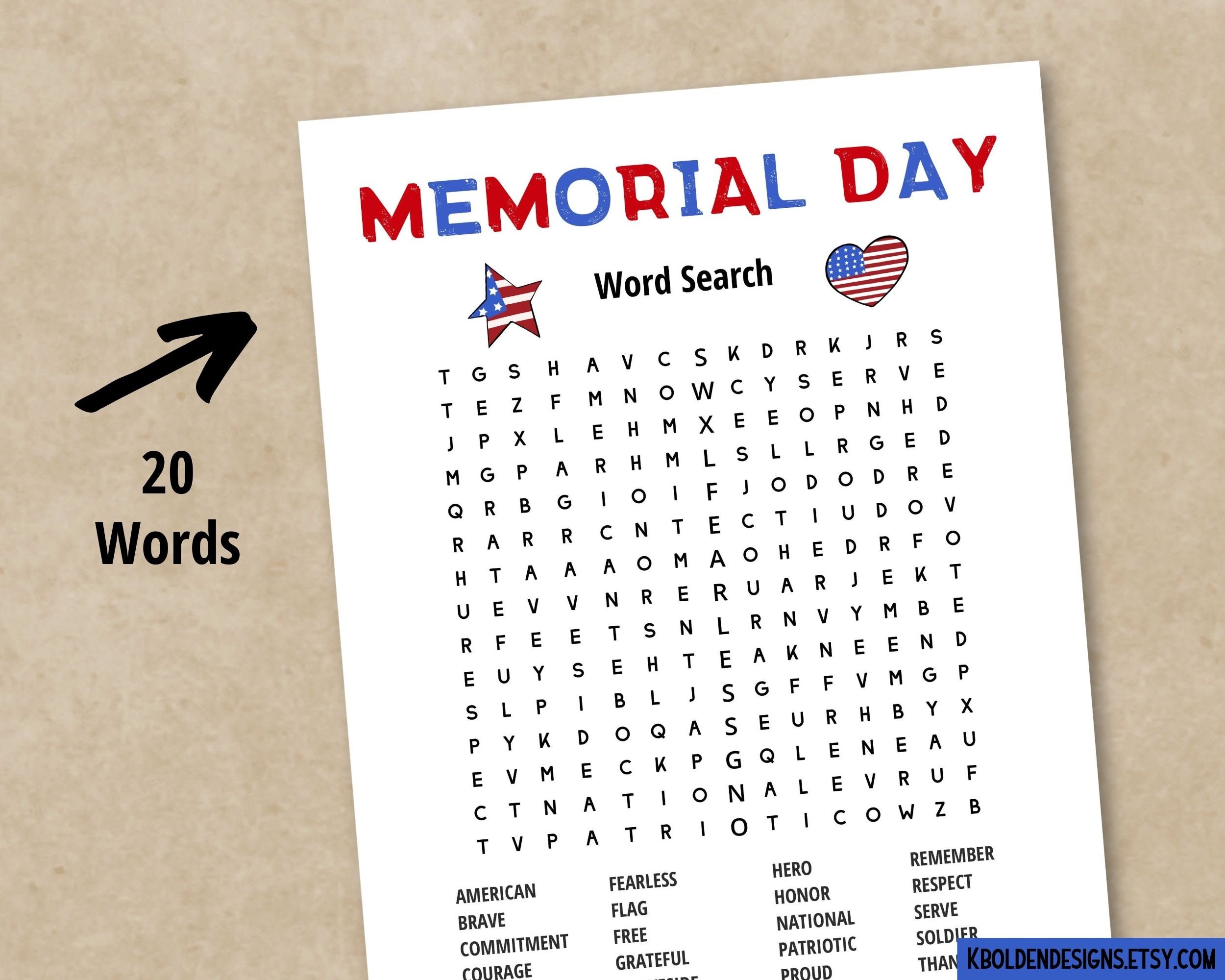 Memorial Day Printable Word Search, Digital Download, Classroom ...
