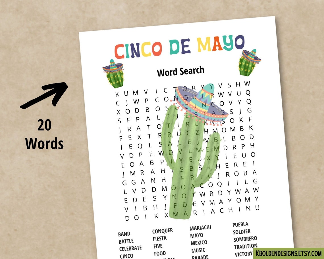 Cinco De Mayo Printable Word Search, Digital Download, Classroom ...