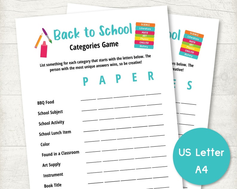 Back to School Categories Game, Printable Games, Digital Download, Word ...