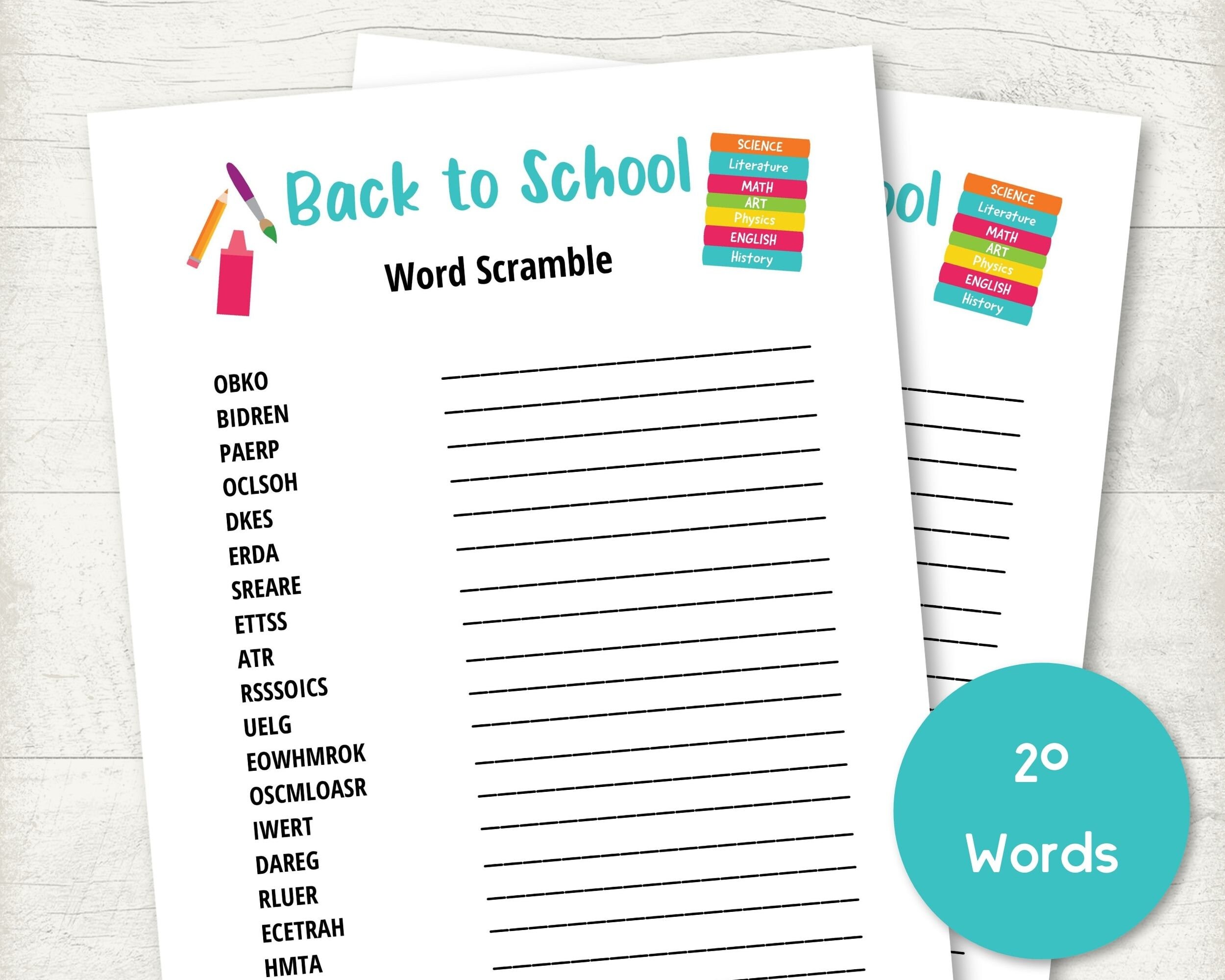 Back to School Word Scramble, Printable Games, Digital Download, Word ...