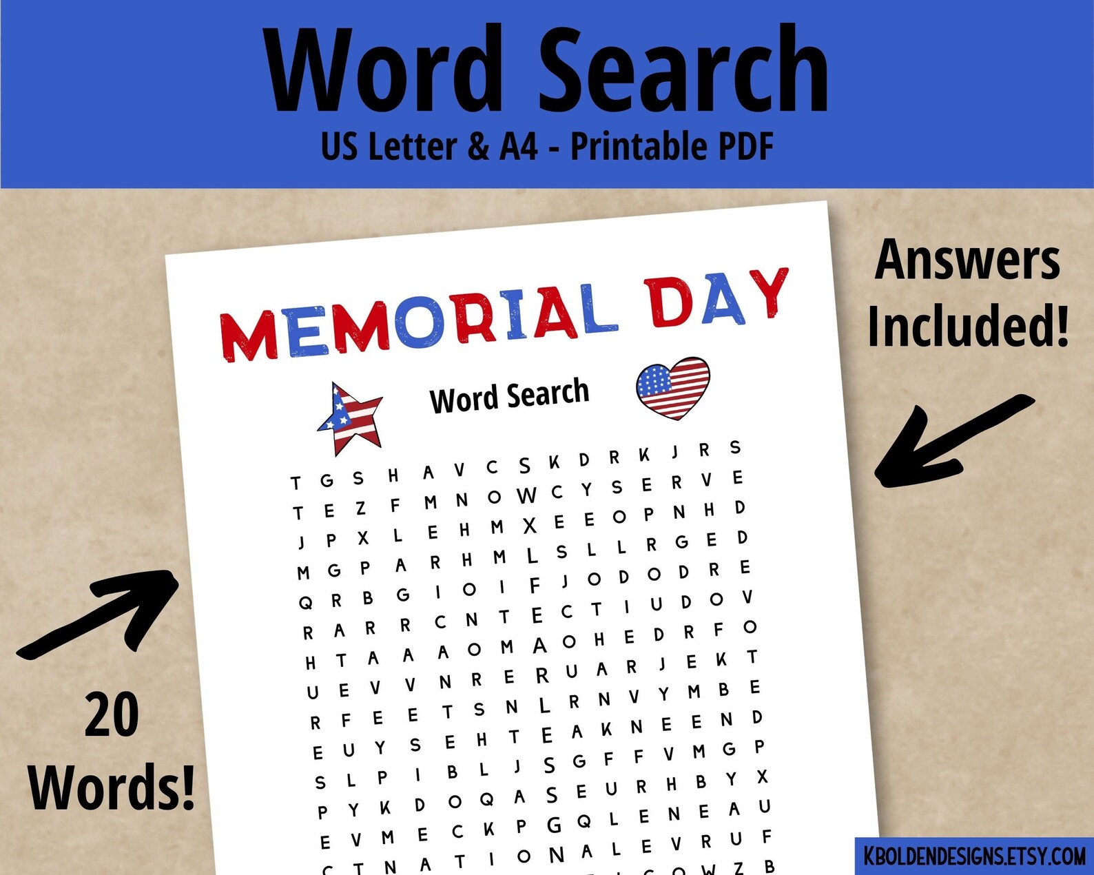 Memorial Day Printable Word Search Digital Download | Etsy