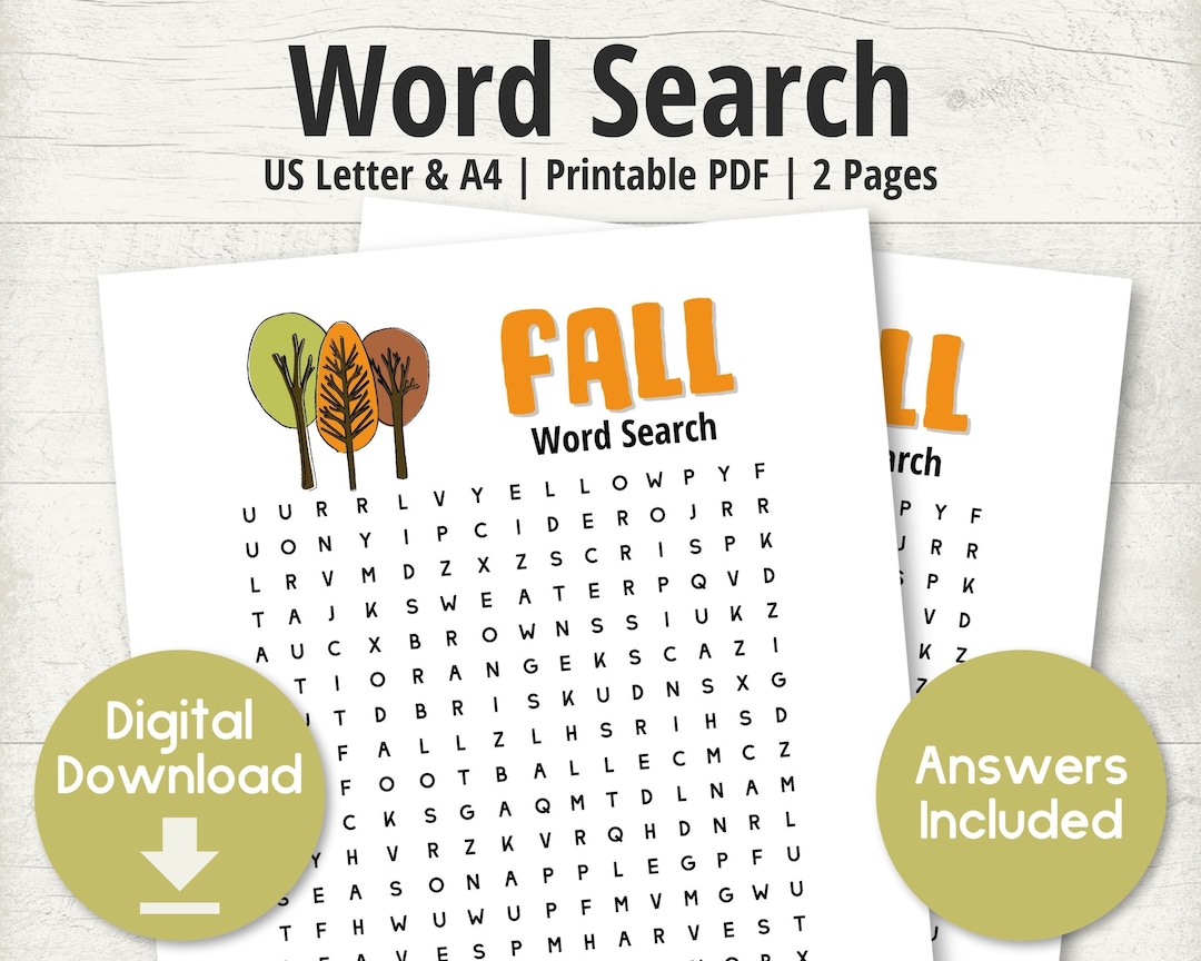 Fall Word Search, Printable Games, Digital Download, Word Games ...