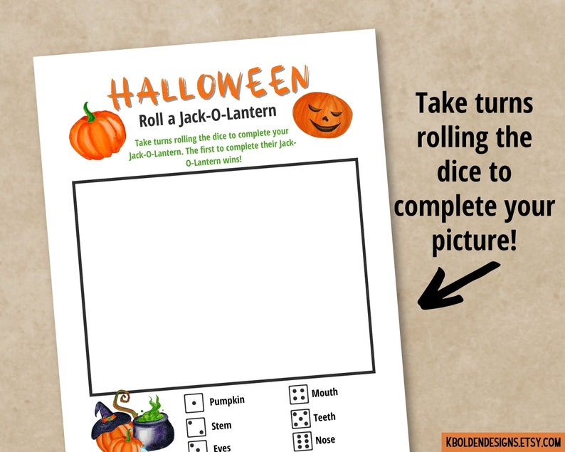 Halloween Roll a Jack-o-lantern Dice Game Printable Roll a Pumpkin ...