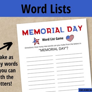 Memorial Day Printable Activity Bundle, Digital Download, Word Search ...