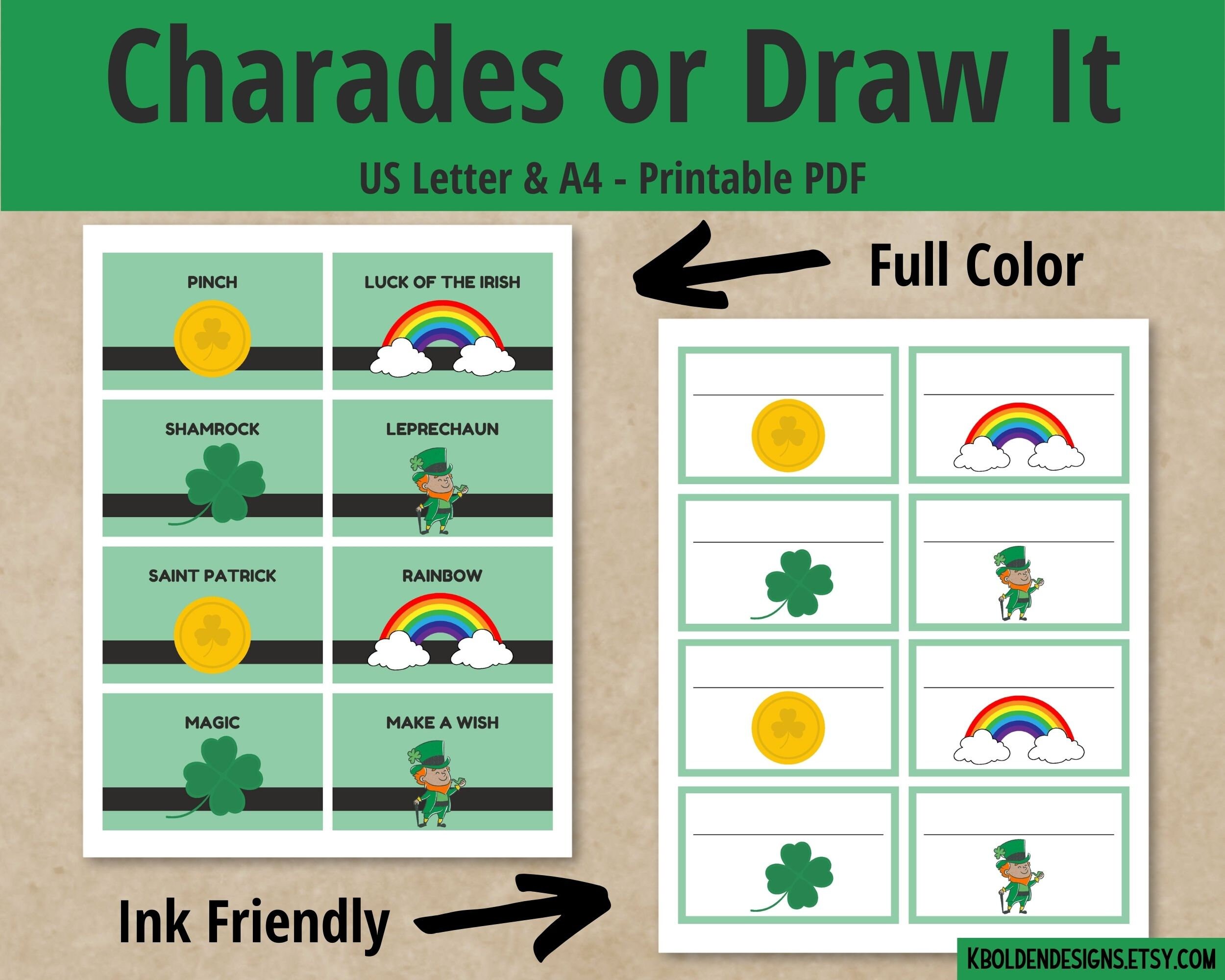 St Patrick's Day Printable Charades, Draw the Word, Digital Download ...