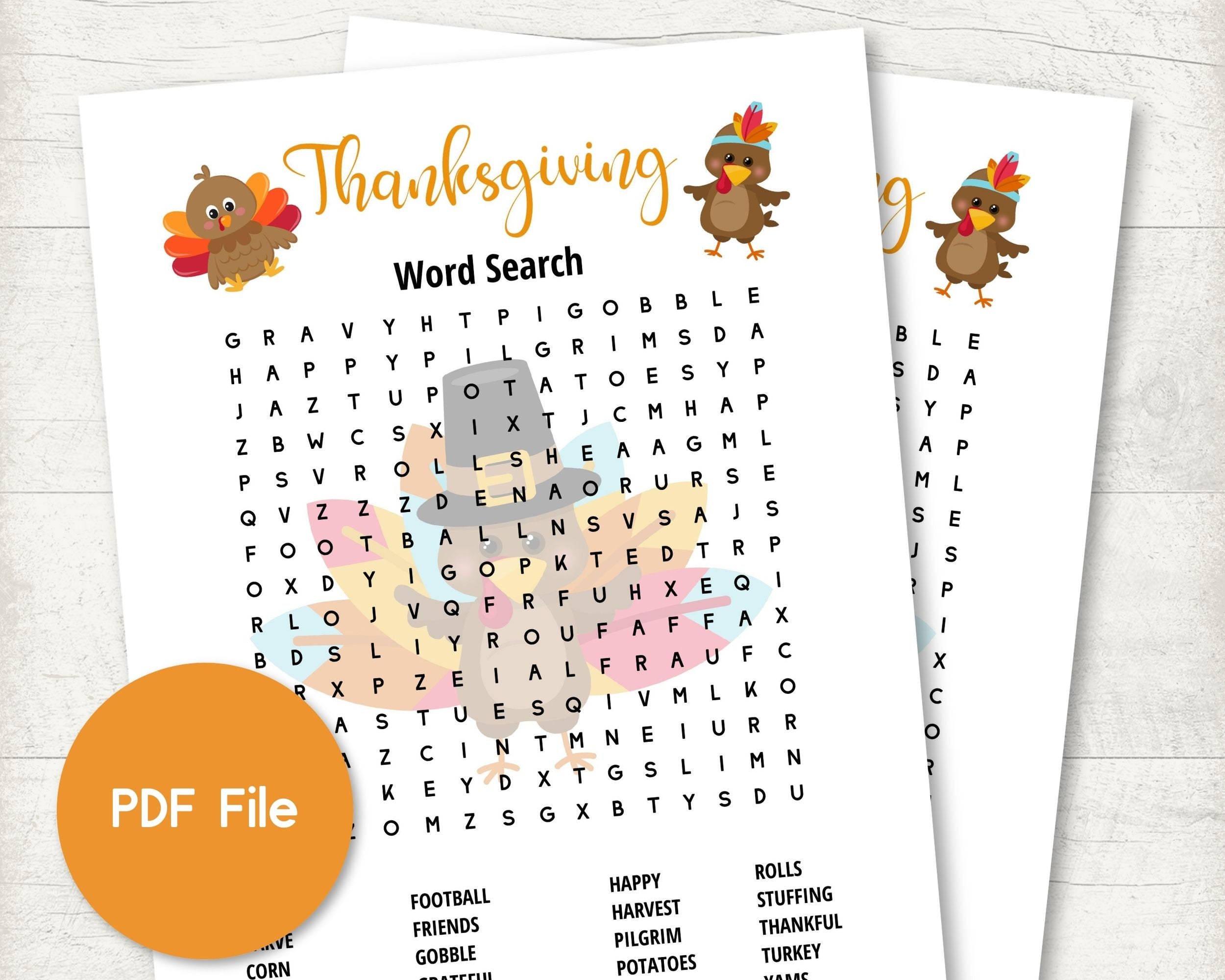 Thanksgiving Word Search, Printable Game, Digital Download, Word Game ...
