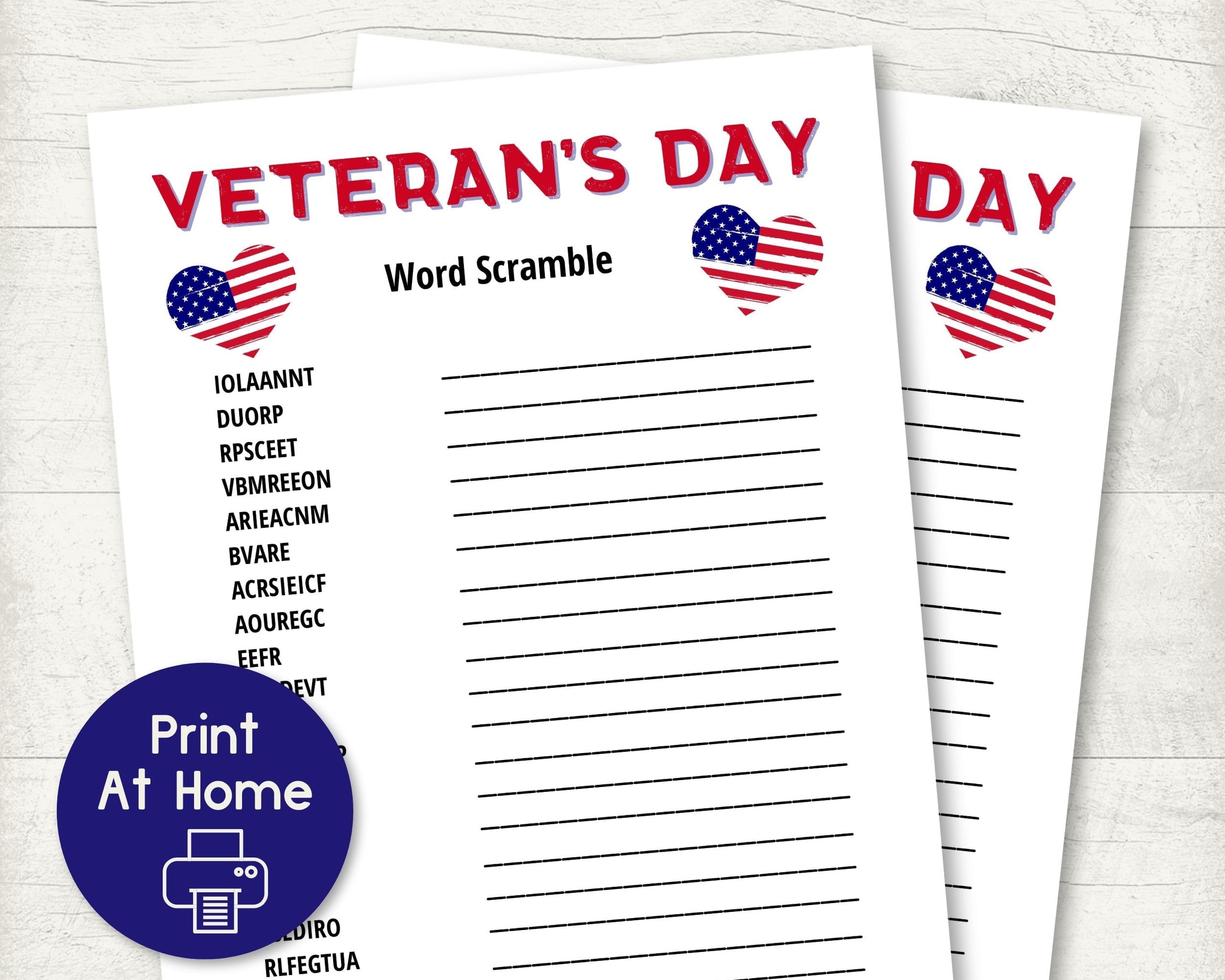 Veteran's Day Word Scramble, Digital Download, Printable Games, Word ...