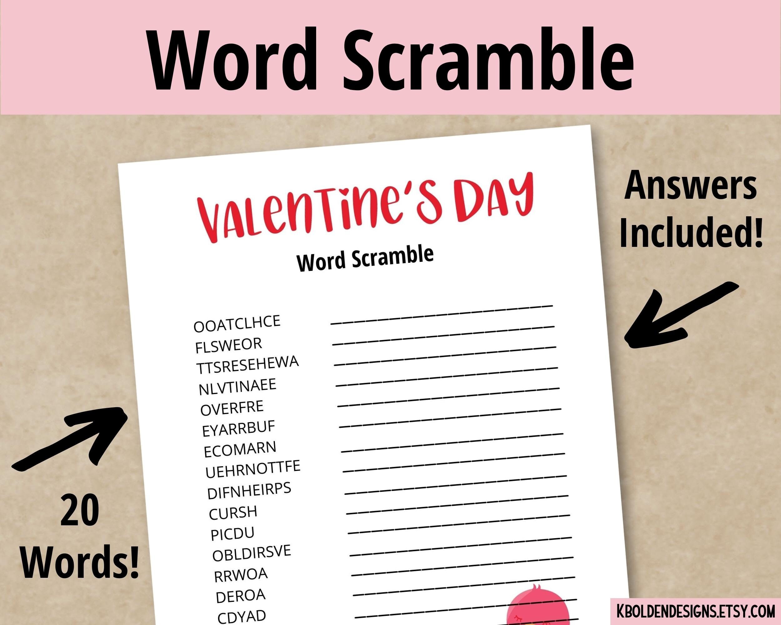 Valentine's Day Printable Activities Bundle, Word Search, Word Scramble ...