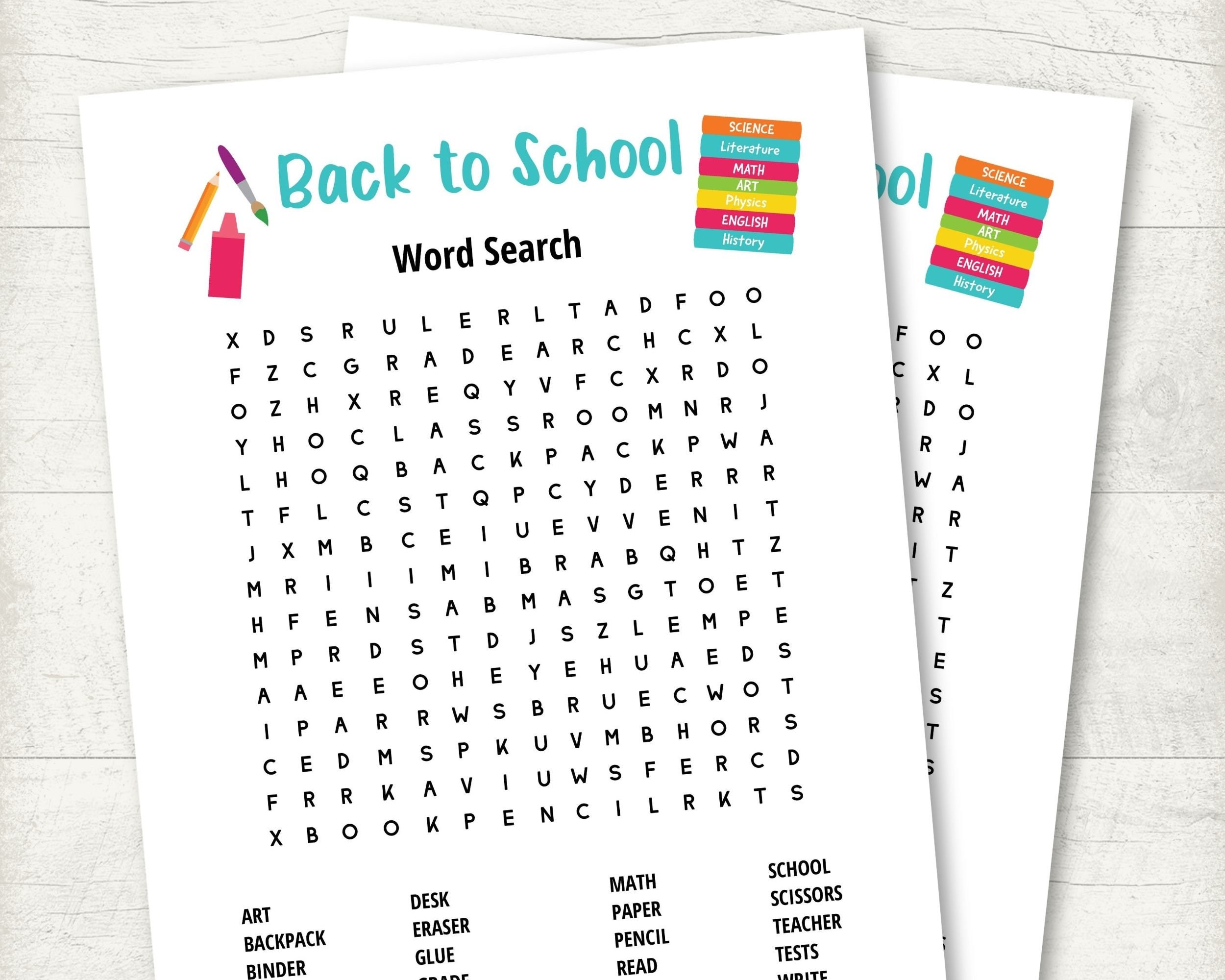 Back to School Word Search, Printable Games, Digital Download, Word ...