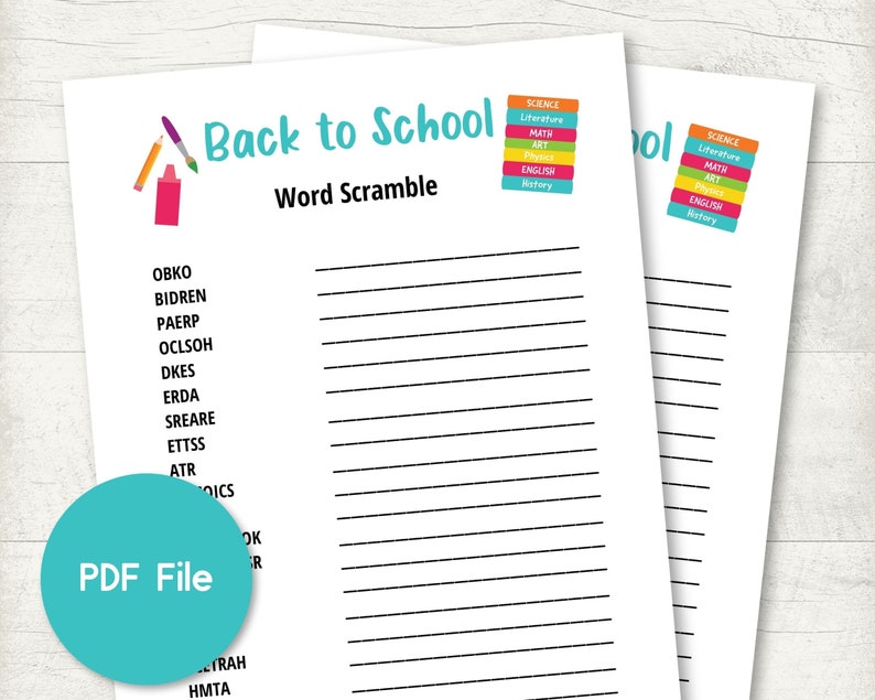 Back to School Word Scramble, Printable Games, Digital Download, Word ...