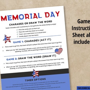 Memorial Day Printable Charades, Draw the Word, Digital Download, Kids ...