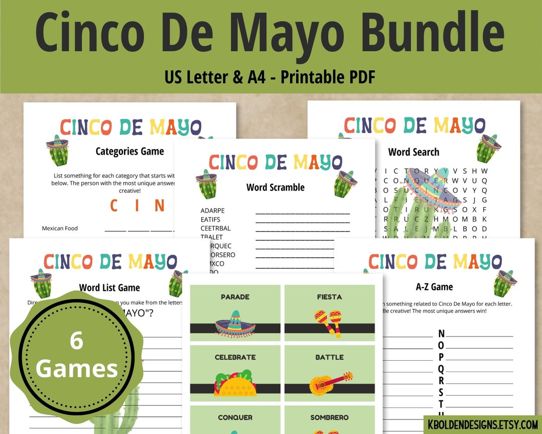 Cinco De Mayo Printable Activity Bundle, Digital Download, Word Search ...
