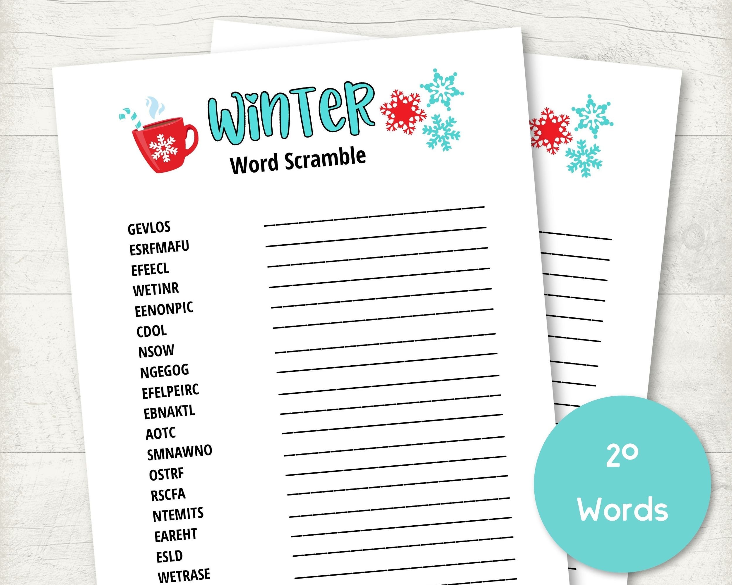 Winter Word Scramble, Printable Games, Digital Download, Word Games ...