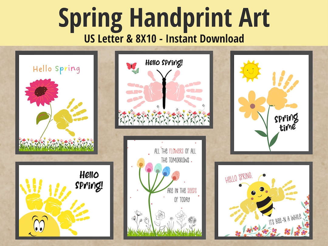 Spring Handprint Art, Spring Footprint Craft, Thumbprint Printable Art ...