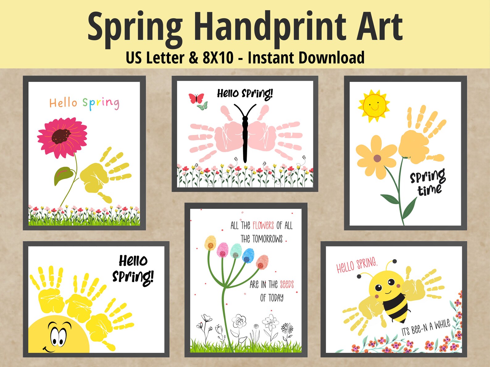 Spring Handprint Art, Spring Footprint Craft, Thumbprint Printable Art ...