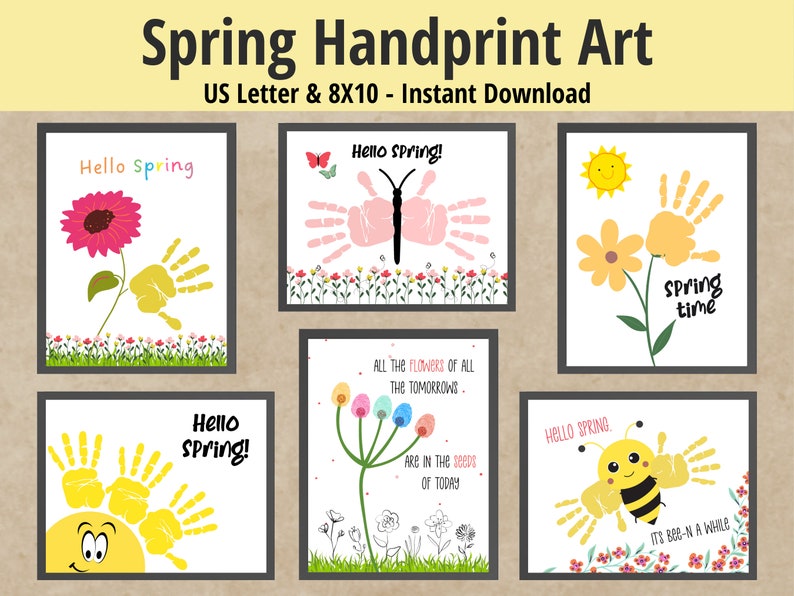 Spring Handprint Art, Spring Footprint Craft, Thumbprint Printable Art ...