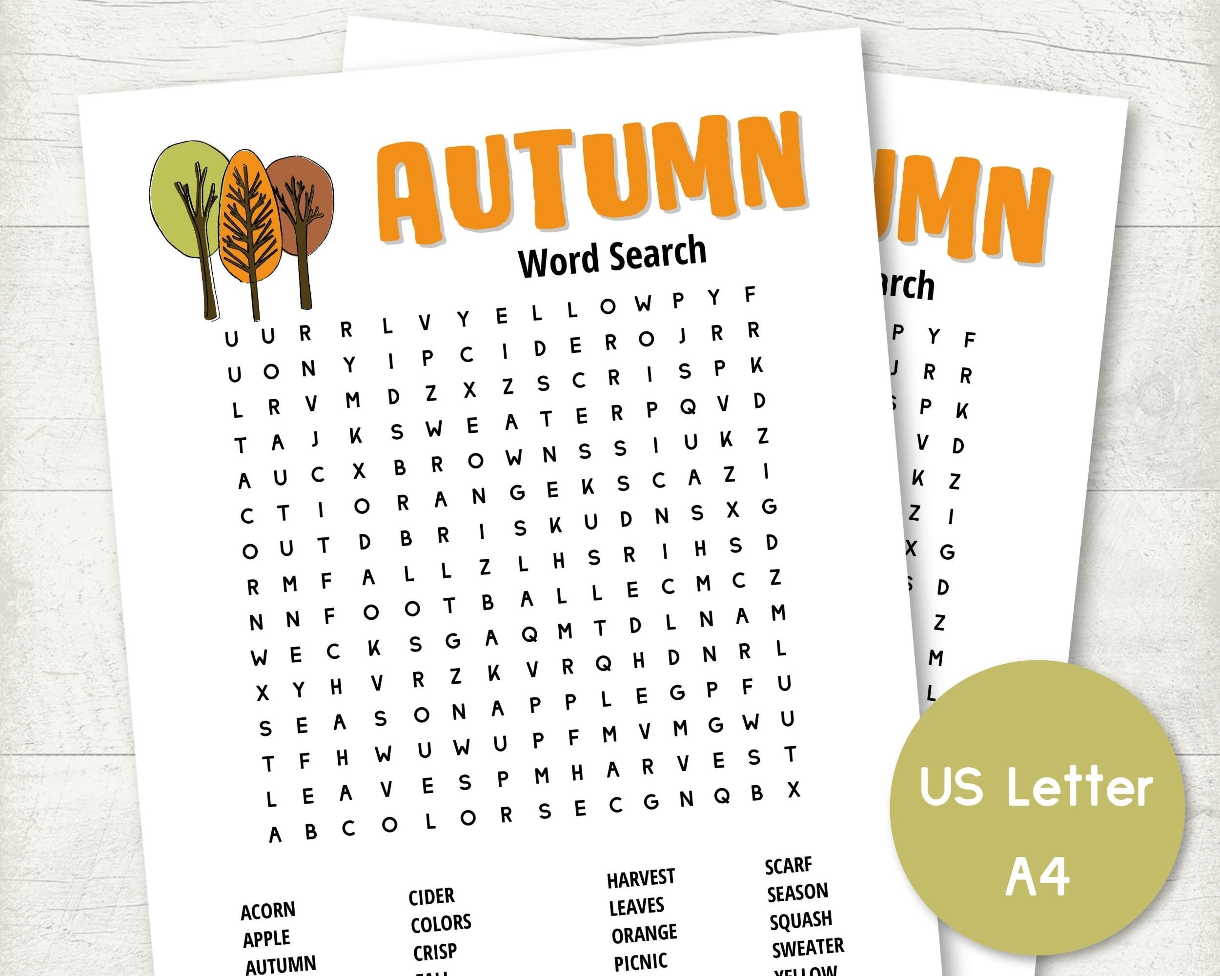Autumn Word Search Printable Games Digital Download Word - Etsy