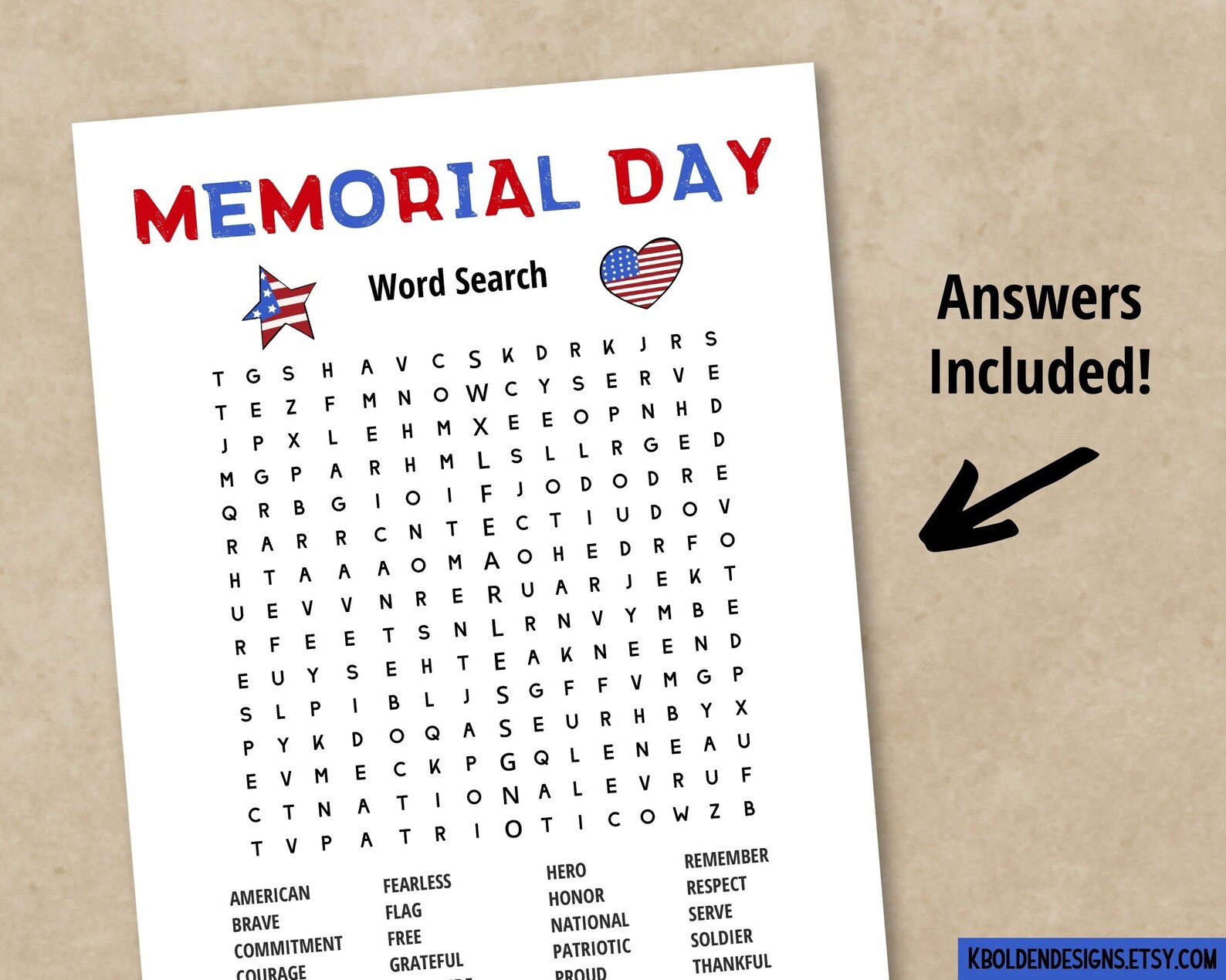 Memorial Day Printable Word Search, Digital Download, Classroom ...
