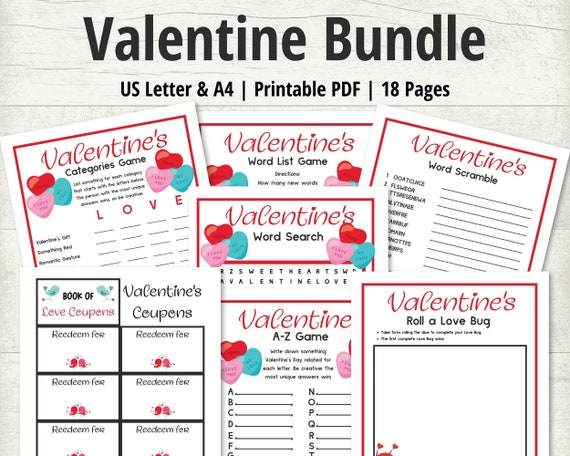 Valentine's Day Printable Activities Bundle Digital | Etsy