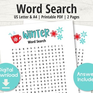 Winter Word Search, Printable Games, Digital Download, Word Games ...