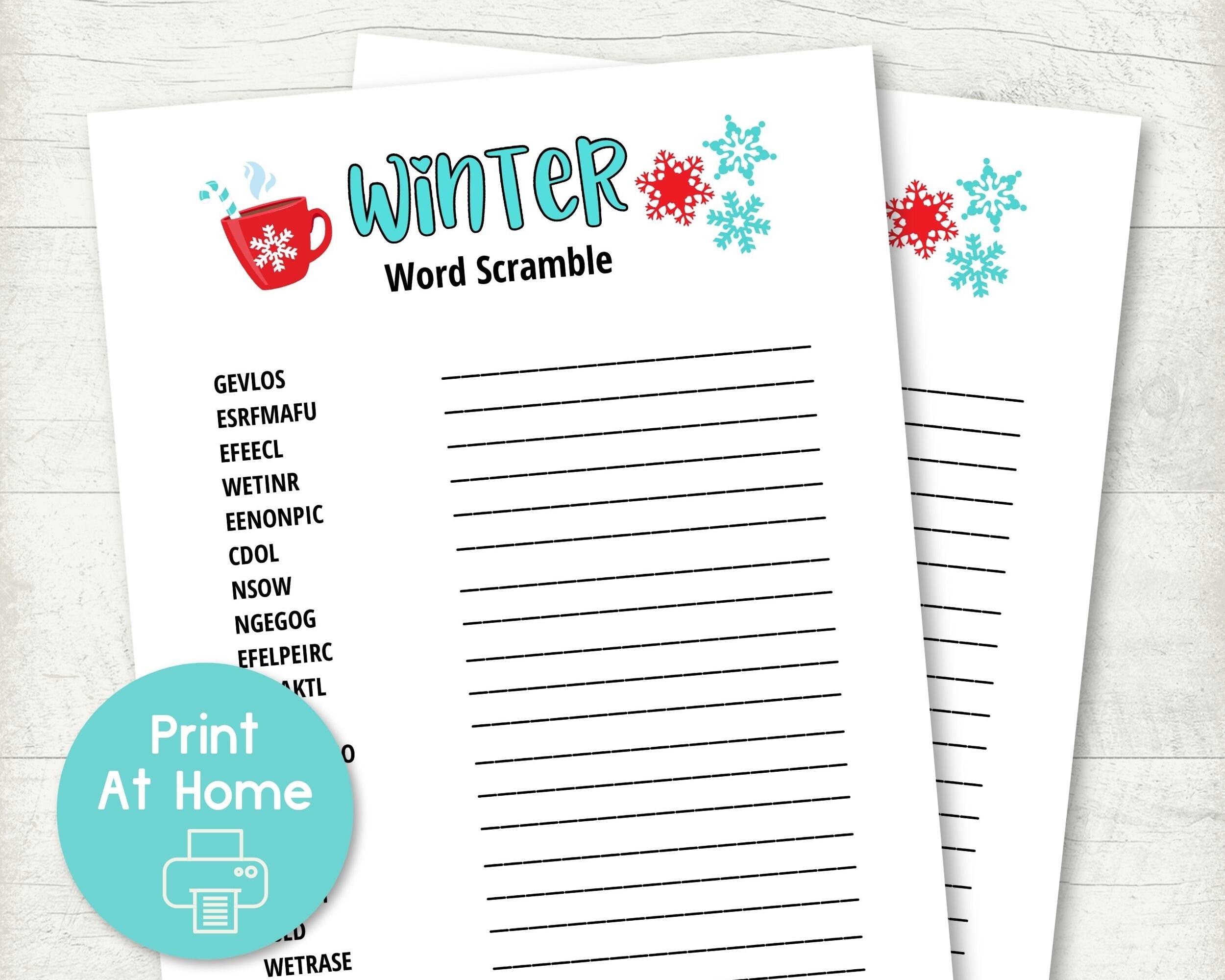 Winter Word Scramble, Printable Games, Digital Download, Word Games ...