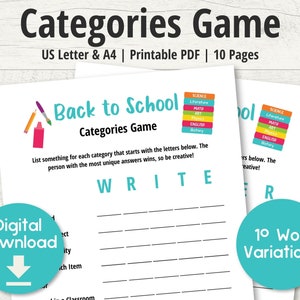 Back to School Categories Game, Printable Games, Digital Download, Word ...