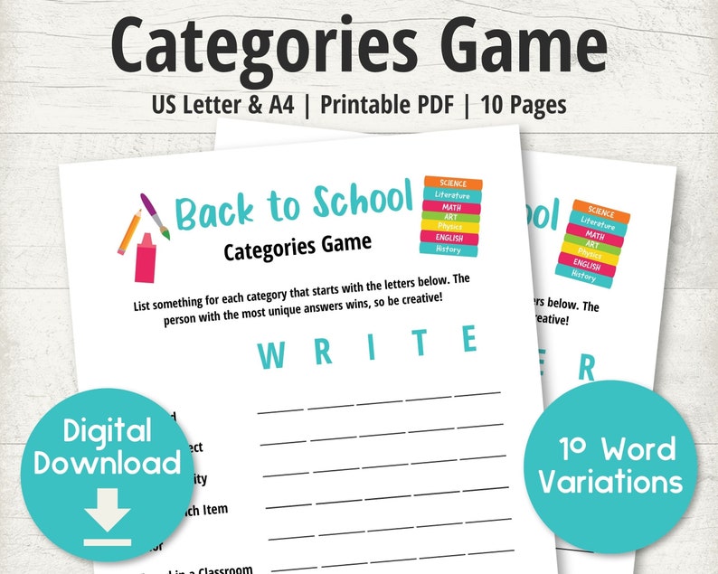 Back to School Categories Game Printable Games Digital - Etsy
