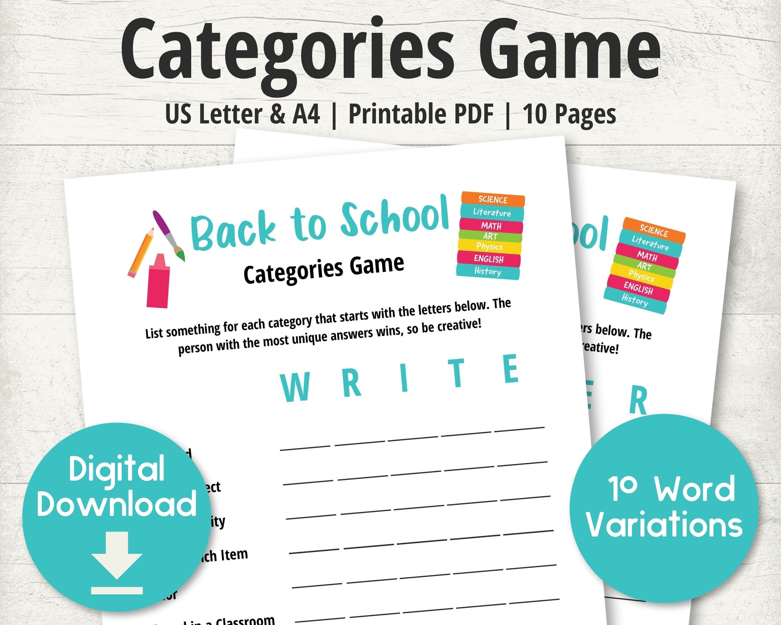 Back to School Categories Game Printable Games Digital - Etsy