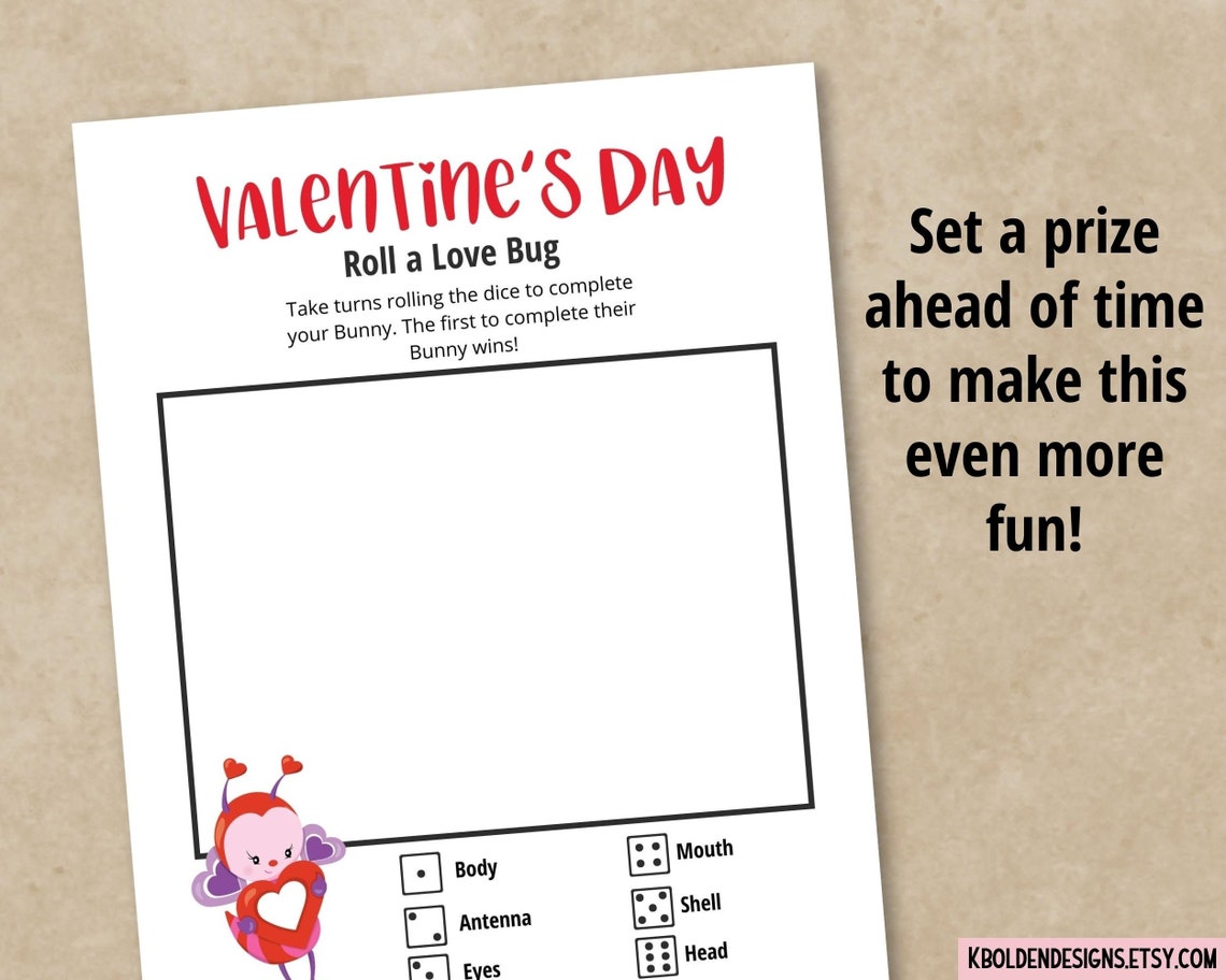 Valentine's Day Roll a Love Bug, Dice Game Printable, Fun Valentine's ...