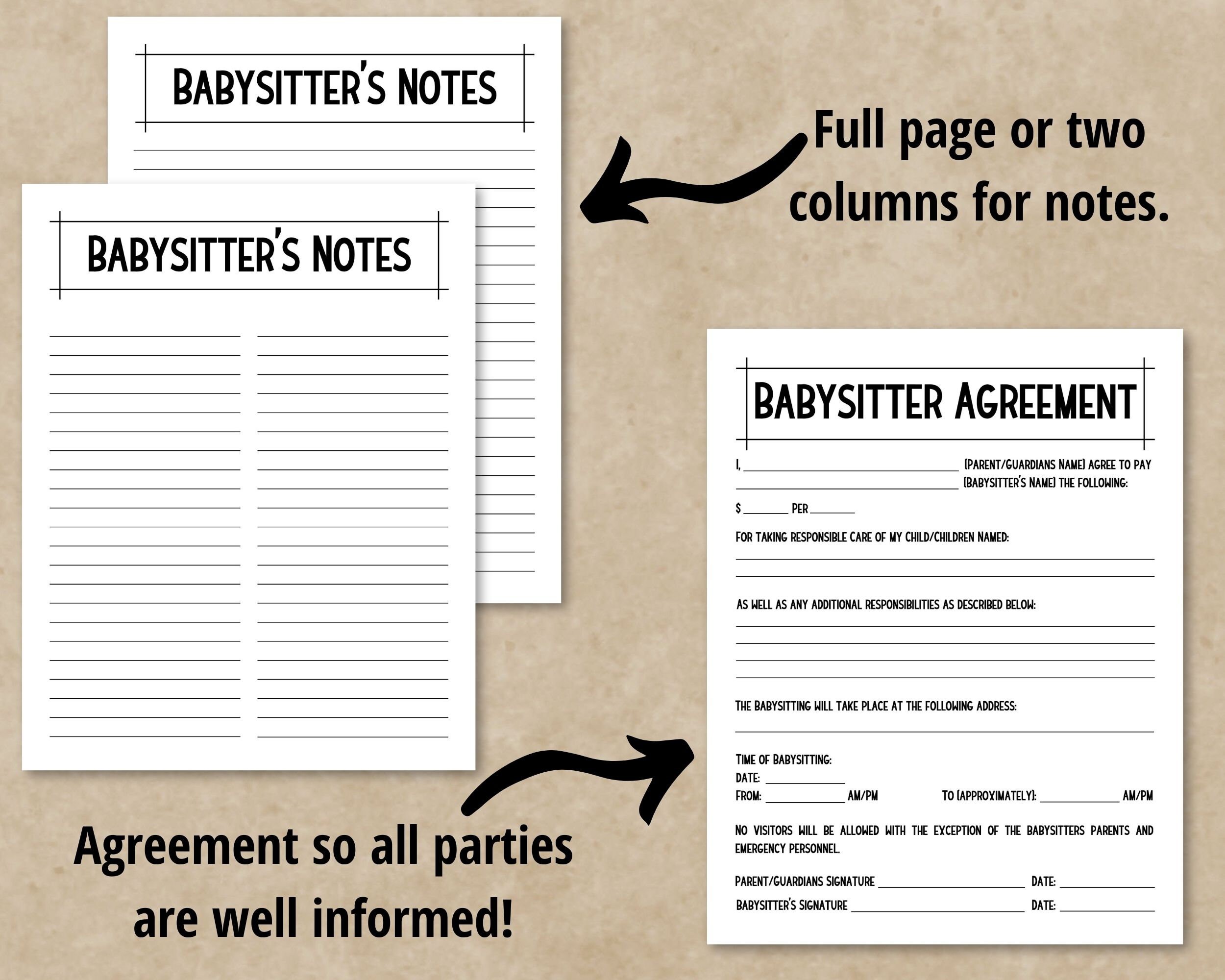 Babysitter Planner for Parents, Nanny Notes Kit, Babysitter Guide ...
