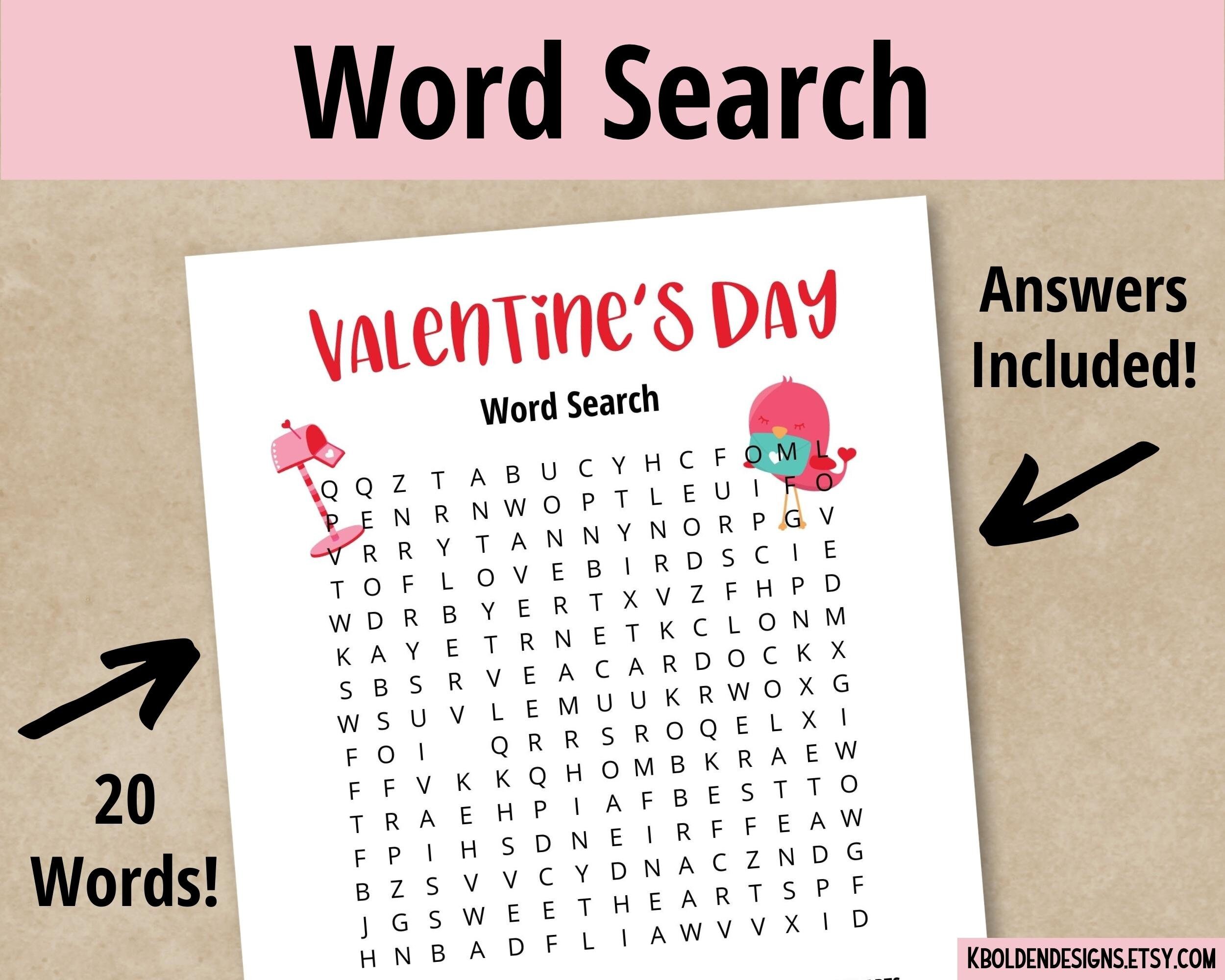 Valentine's Day Printable Activities Bundle, Word Search, Word Scramble ...