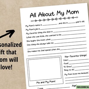 All About My Mom Mother's Day Printable, Mother's Day Craft ...
