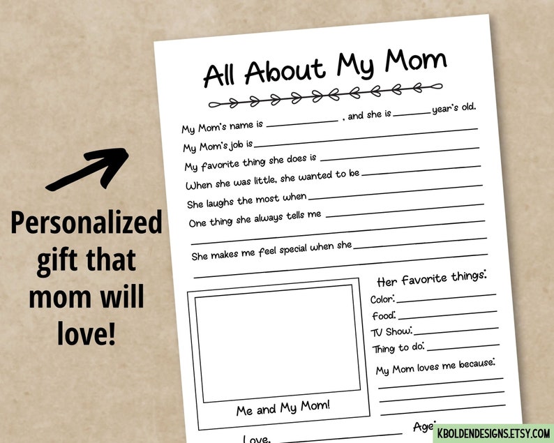 All About My Mom Mother's Day Printable, Mother's Day Craft ...