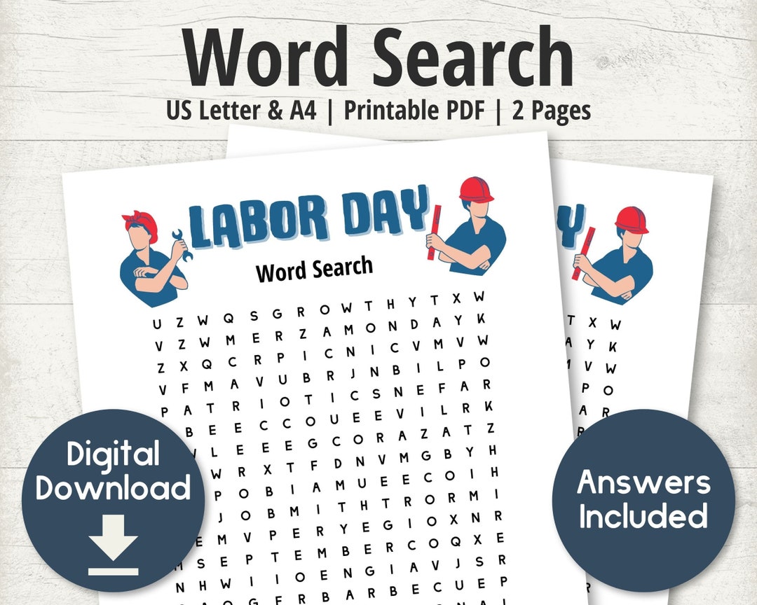 Labor Day Word Search Printable Games for Kids and Adults, Patriotic ...