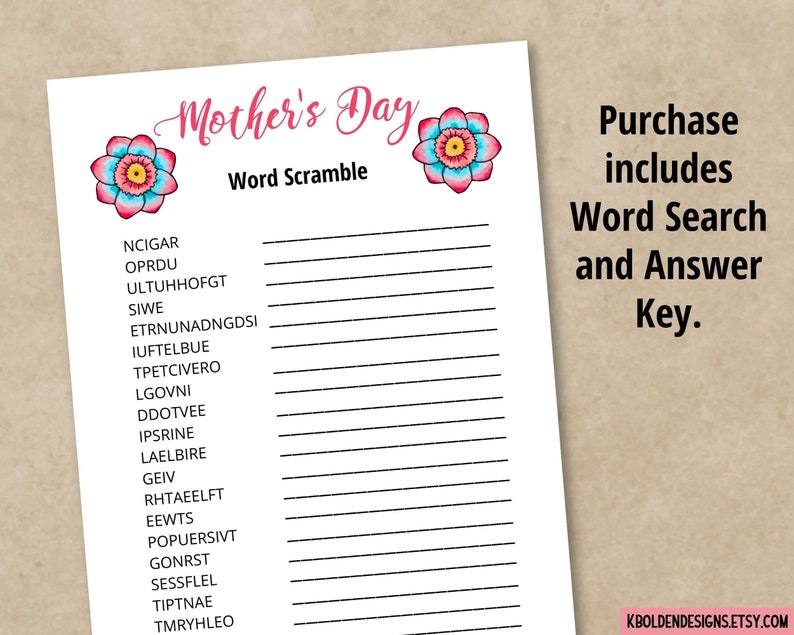 Mother's Day Printable Word Scramble Digital Download | Etsy