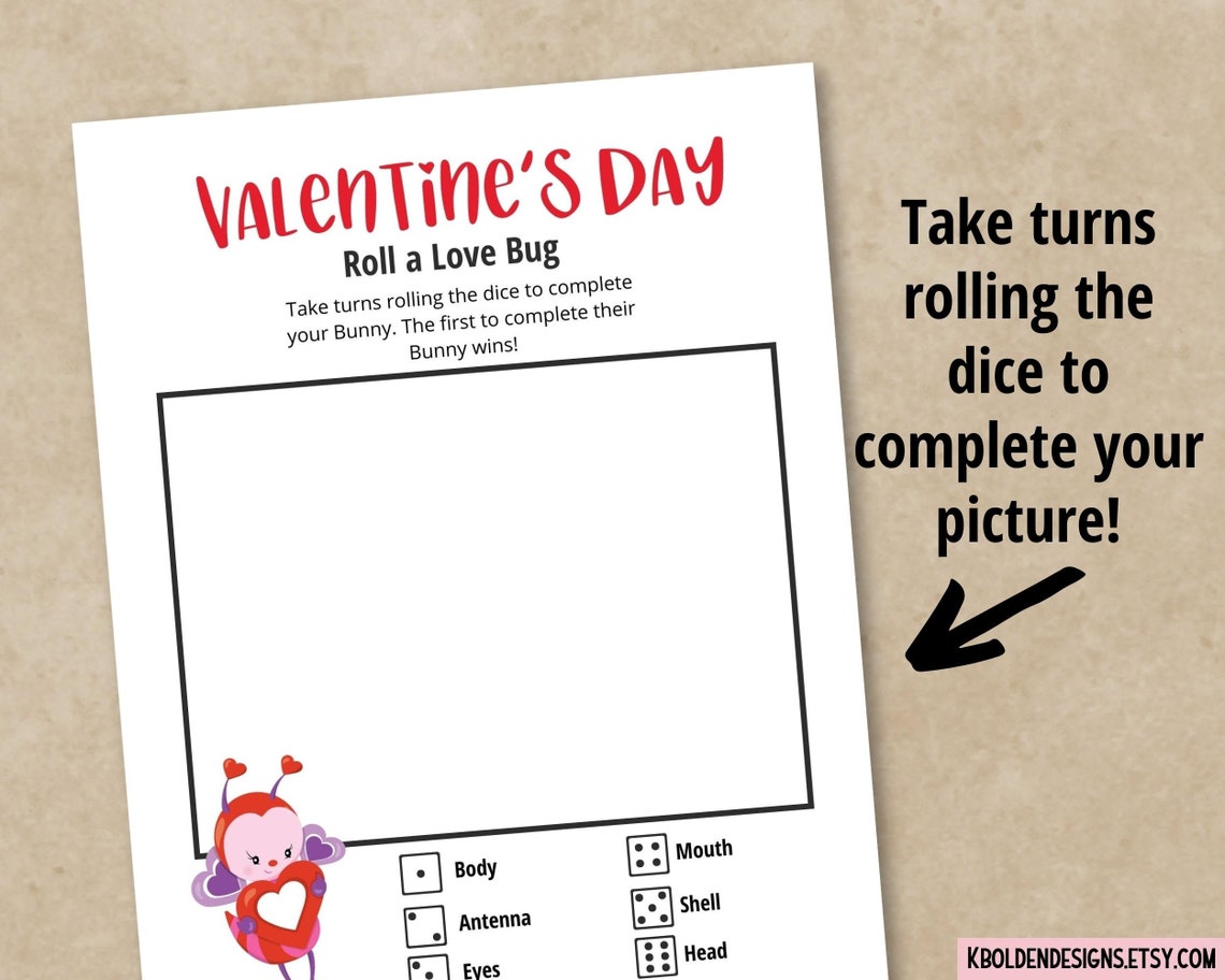 Valentine's Day Roll a Love Bug, Dice Game Printable, Fun Valentine's ...