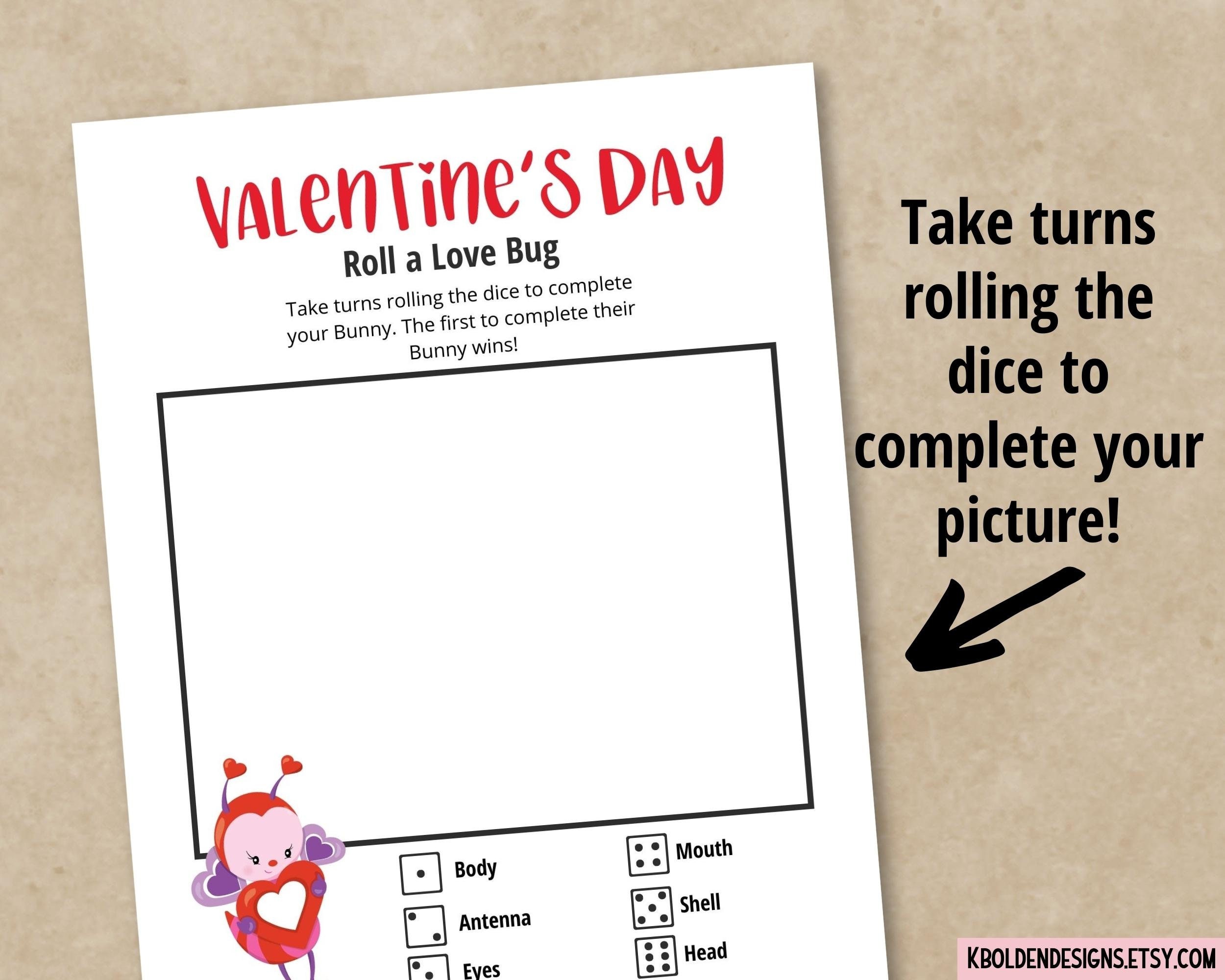 Valentine's Day Roll a Love Bug, Dice Game Printable, Fun Valentine's ...