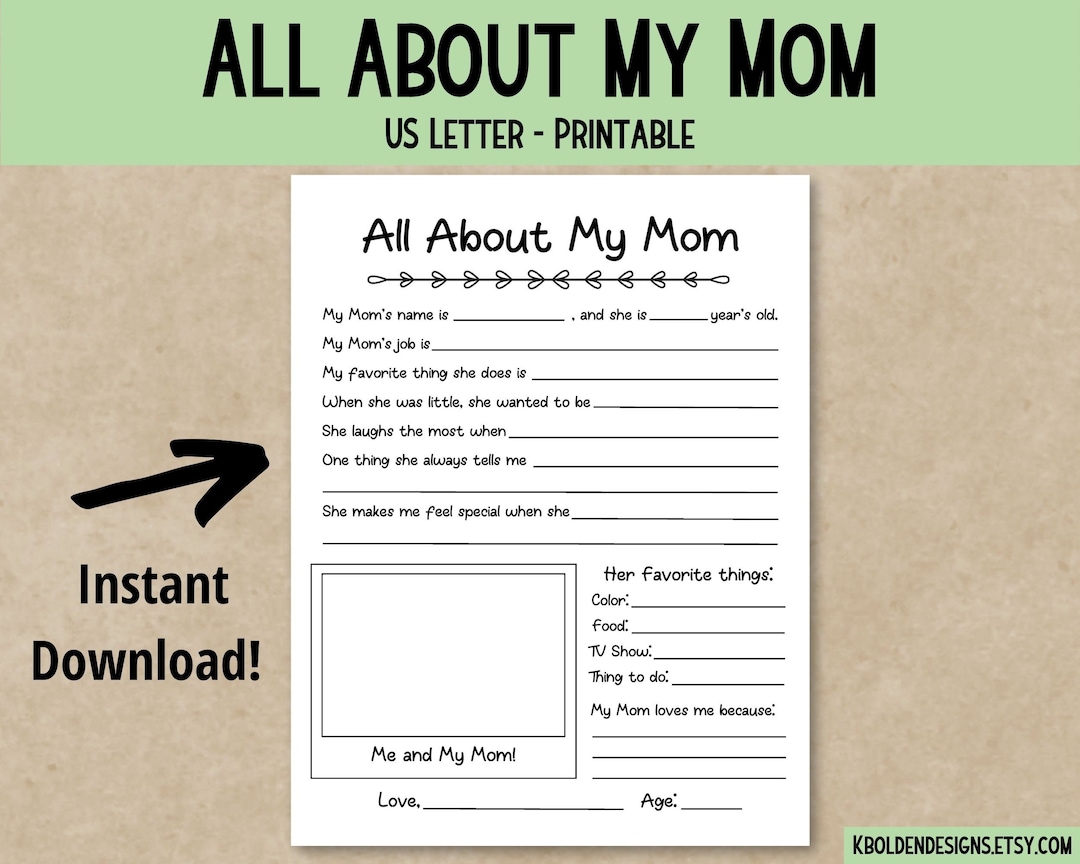 All About My Mom Mother's Day Printable, Mother's Day Craft ...