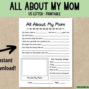 All About My Mom Mother's Day Printable, Mother's Day Craft ...