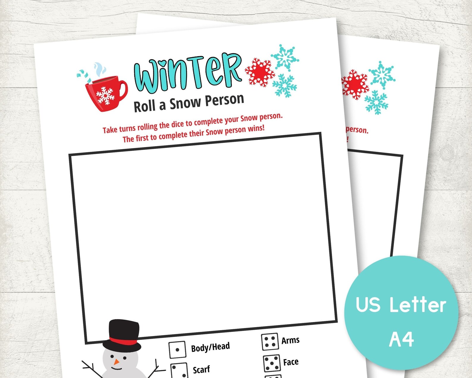 Winter Dice Game Printable Roll a Snowman Roll a Snowperson Word Game ...