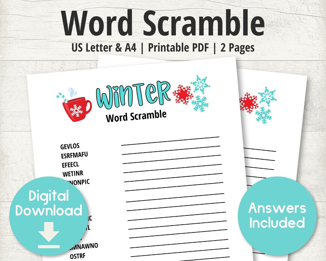 Winter Word Scramble, Printable Games, Digital Download, Word Games ...