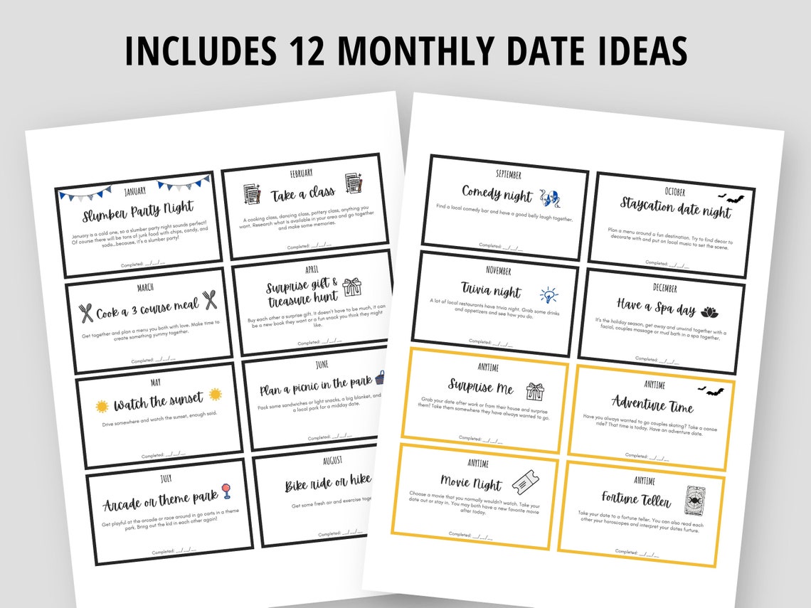 Printable Date Cards for Date Night, Date Night Idea Card Game, DIY ...