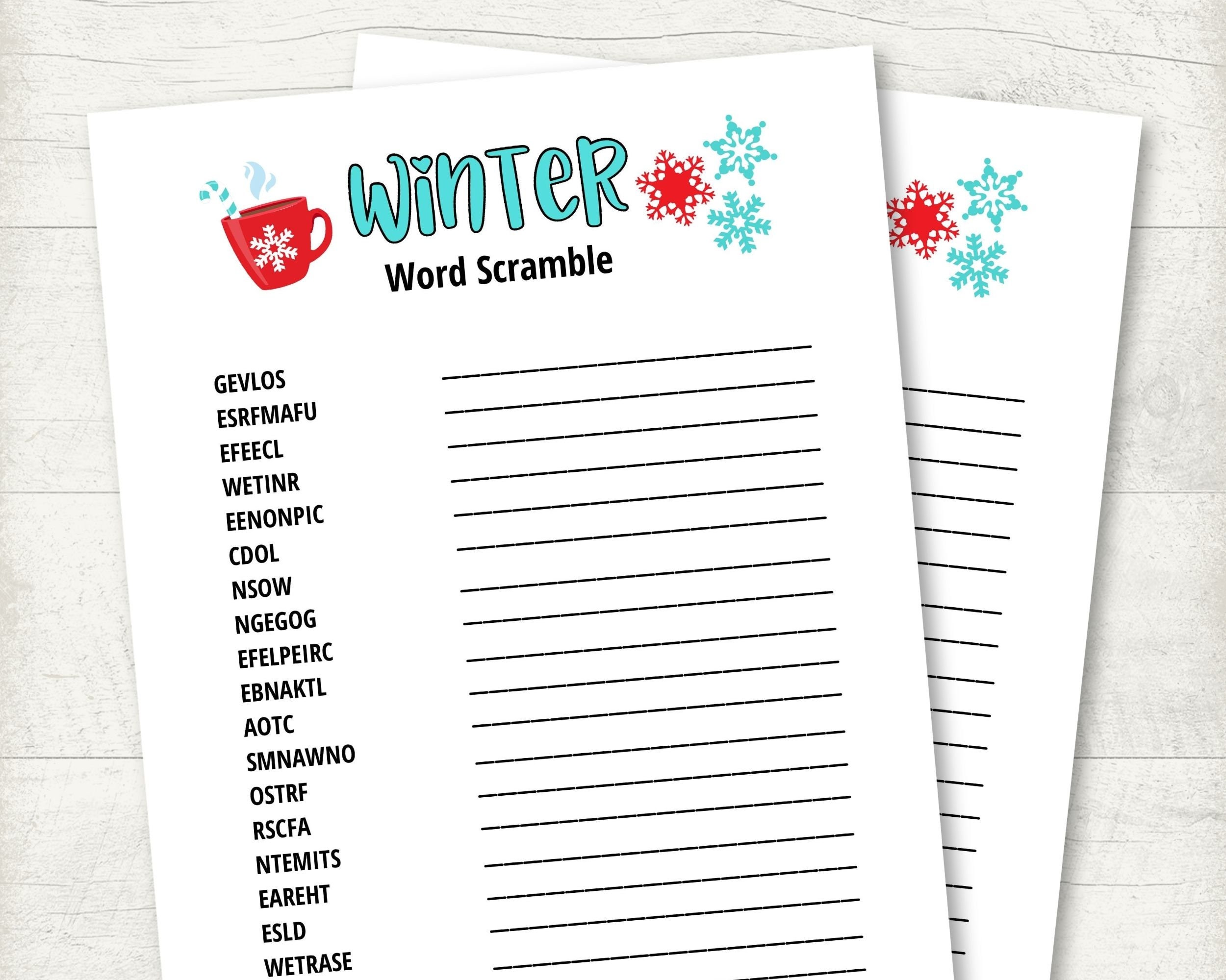 Winter Word Scramble, Printable Games, Digital Download, Word Games ...