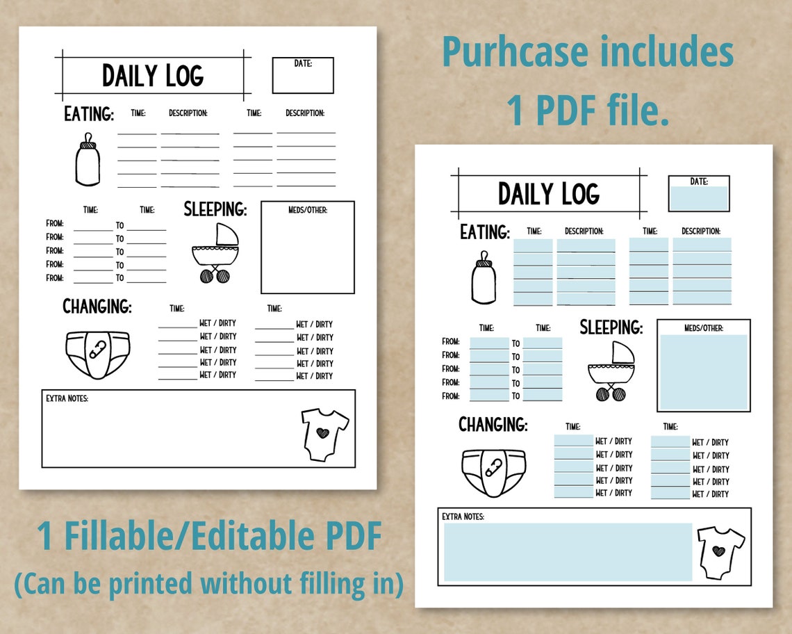 Baby Log and Schedule, Infant Daily Log Printable, Newborn Daily Log ...