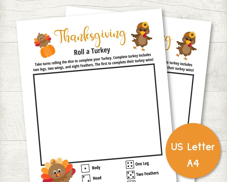 Thanksgiving Games Roll a Turkey Dice Game Printable Family Game Night ...